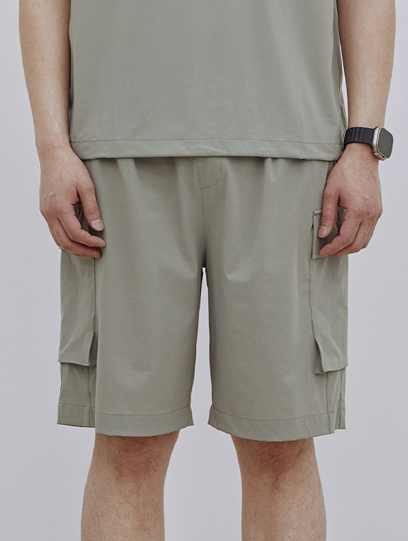 [AD HOC] 애드호크 남성 나일론 풀밴딩 카고 포켓 5부 팬츠(HA4SP11) - 숲몰