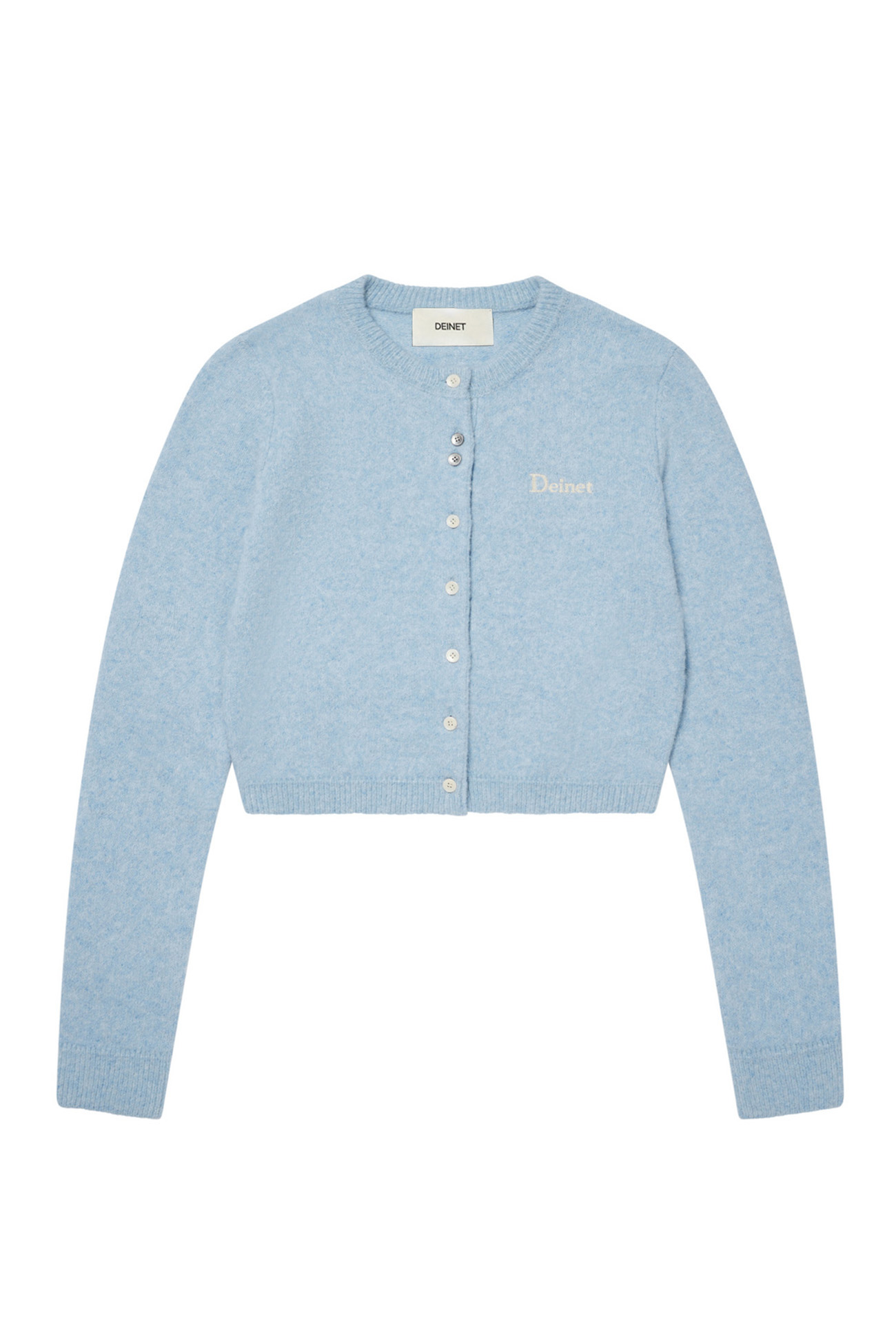 ALPACA ROUND KNIT CARDIGAN IN LIGHT BLUE | DEINET