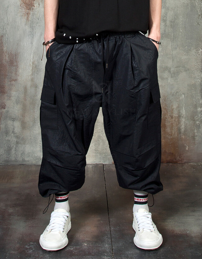 Pintuck string baggy cargo pants