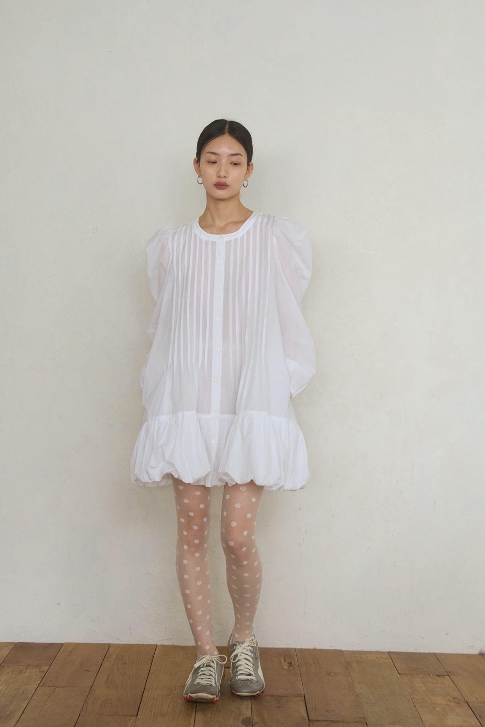 Pintuck Balloon Mini Dress / White - oursaalty global