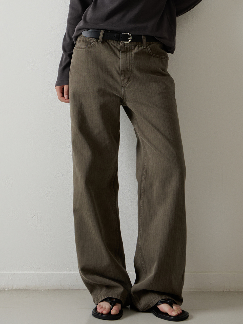 Khaki Striped Denim by FACADE PATTERN
