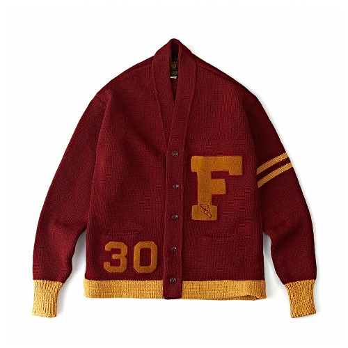 3008 Burgundy Hust Wool Letterman Cardigan - MODE MAN
